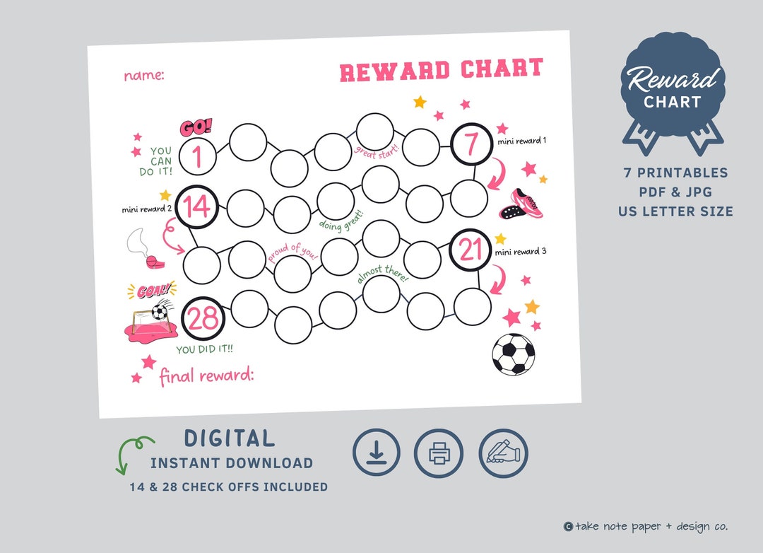 Soccer Reward Chart, Printable Reward Chart, Girls Sports Reward Chart ...