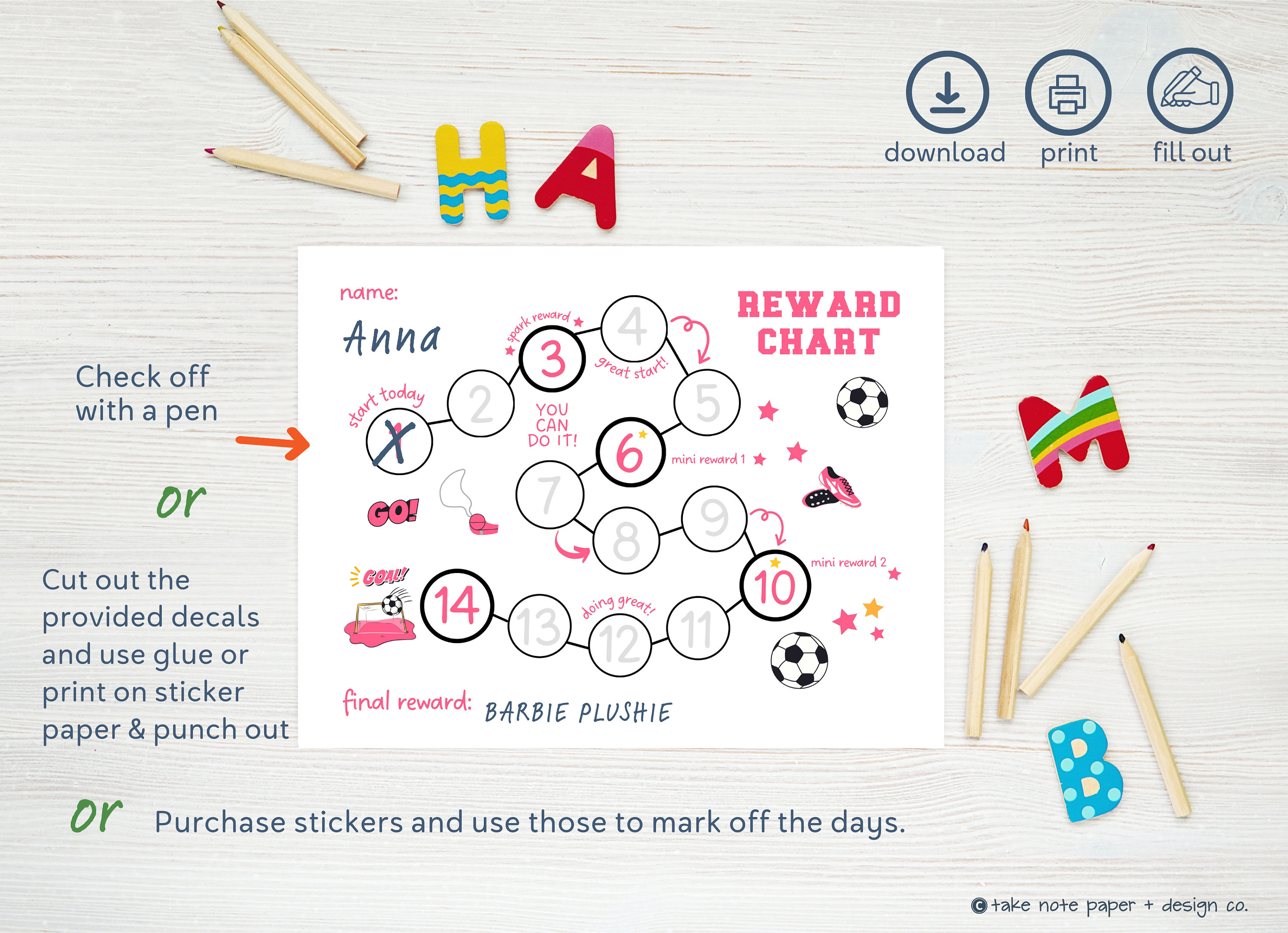 Soccer Reward Chart, Printable Reward Chart, Girls Sports Reward Chart ...