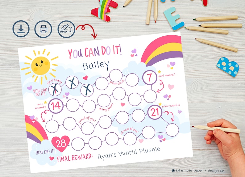 Rainbow Reward Chart Printable, Rainbow Reward Chart, Girls Reward ...