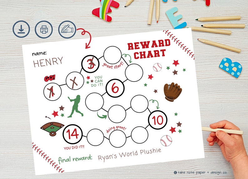 Baseball Reward Chart, Printable Reward Chart, Sports Reward Chart ...