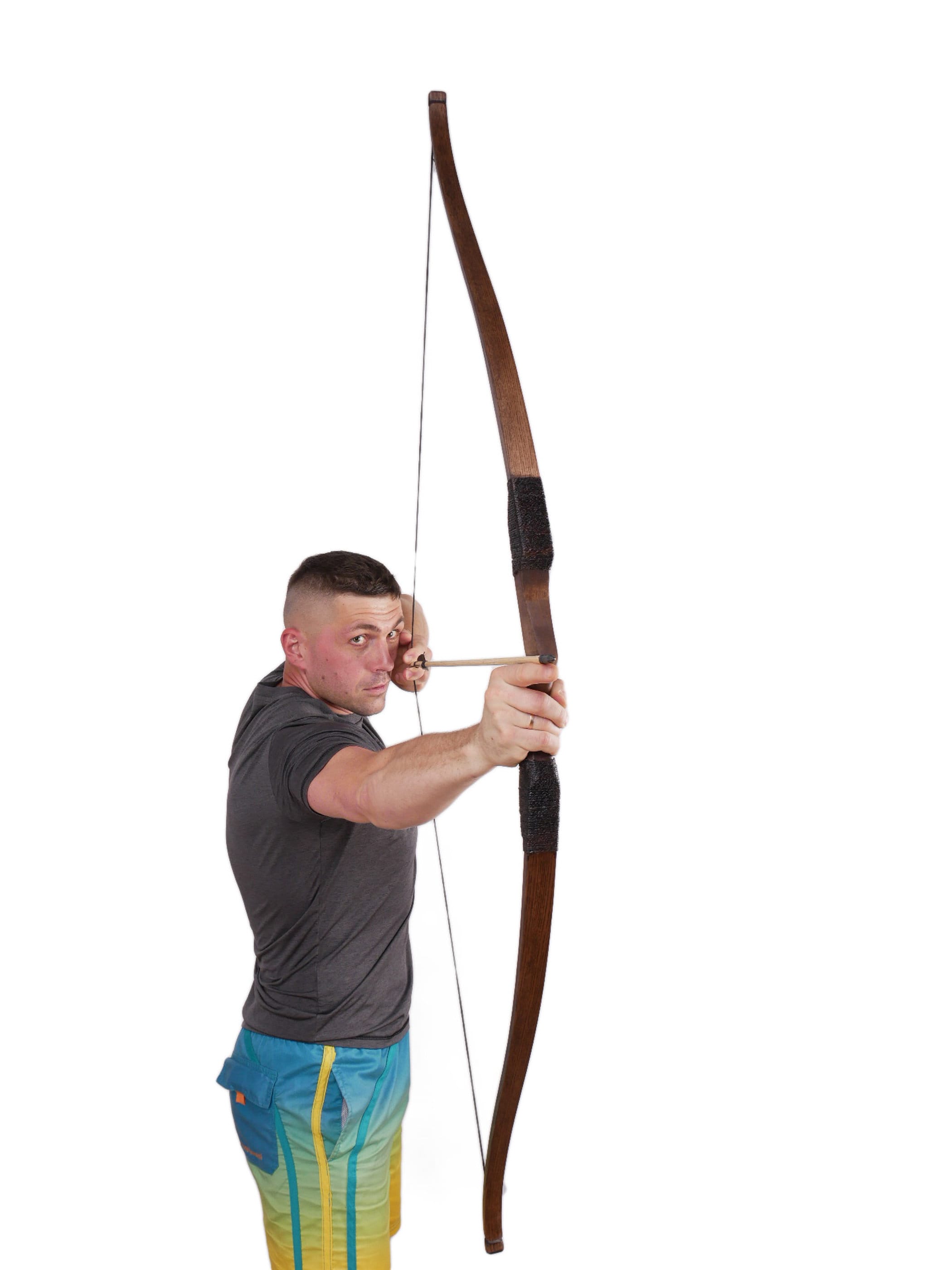 64" (162.5cm) Left-handed Bow of Wild Oak With 4 Arrows From Ecological ...