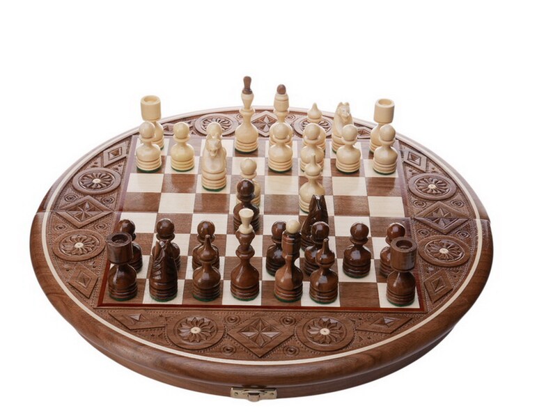 Wooden Chess Set Round 35x35x3 Cm Hand Carved Chess Board | Etsy