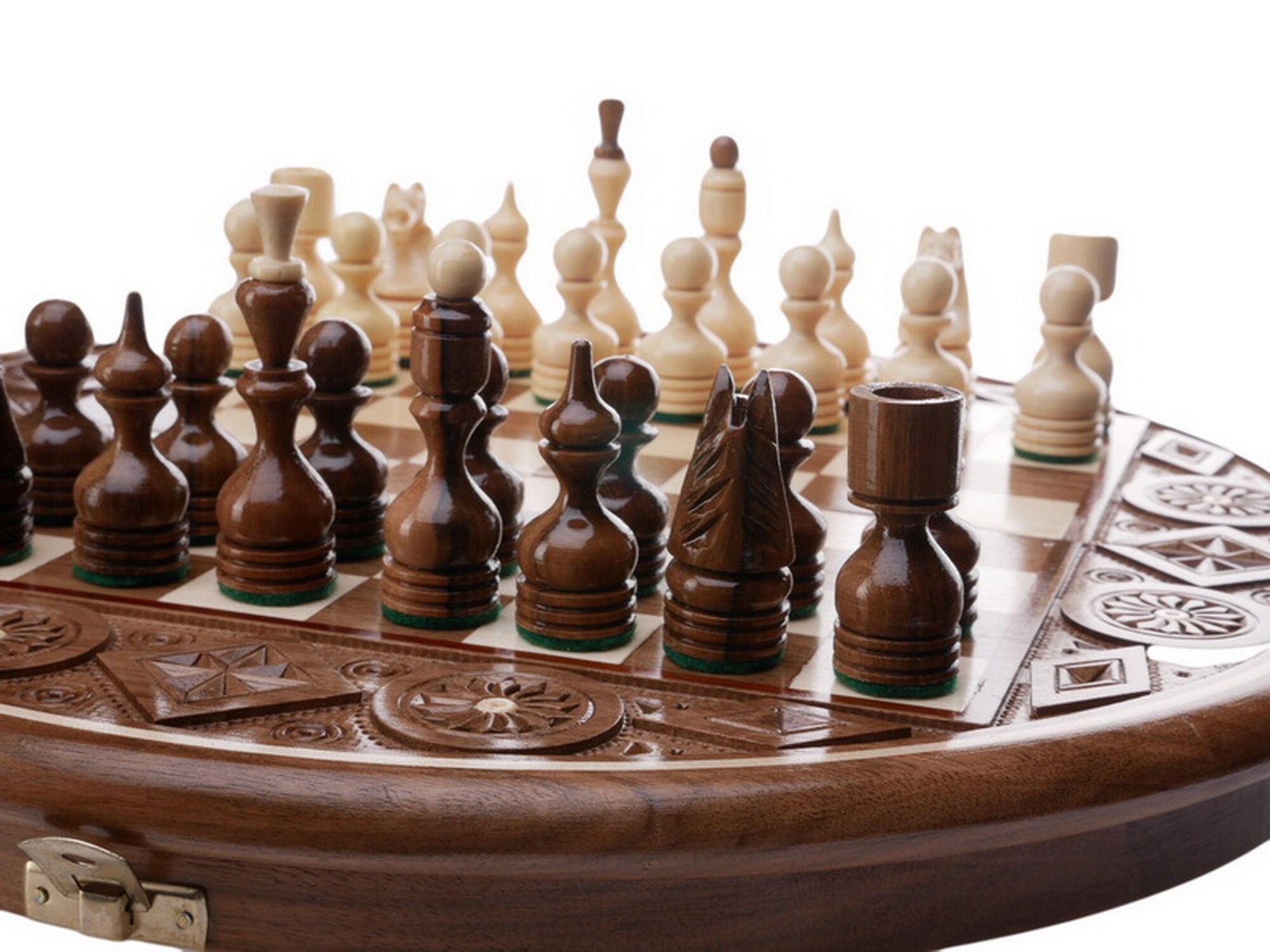 Wooden Chess Set, Round 35x35x3 Cm Hand Carved Chess Board, Handmade ...