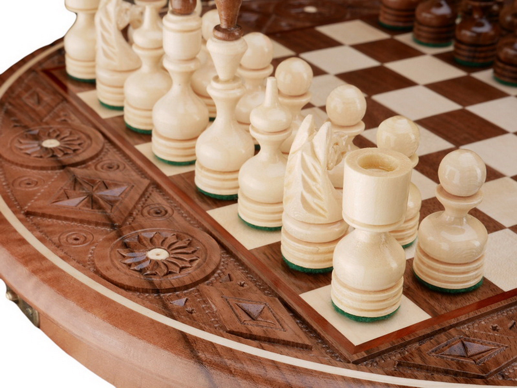 Wooden Chess Set Round 35x35x3 Cm Hand Carved Chess Board - Etsy