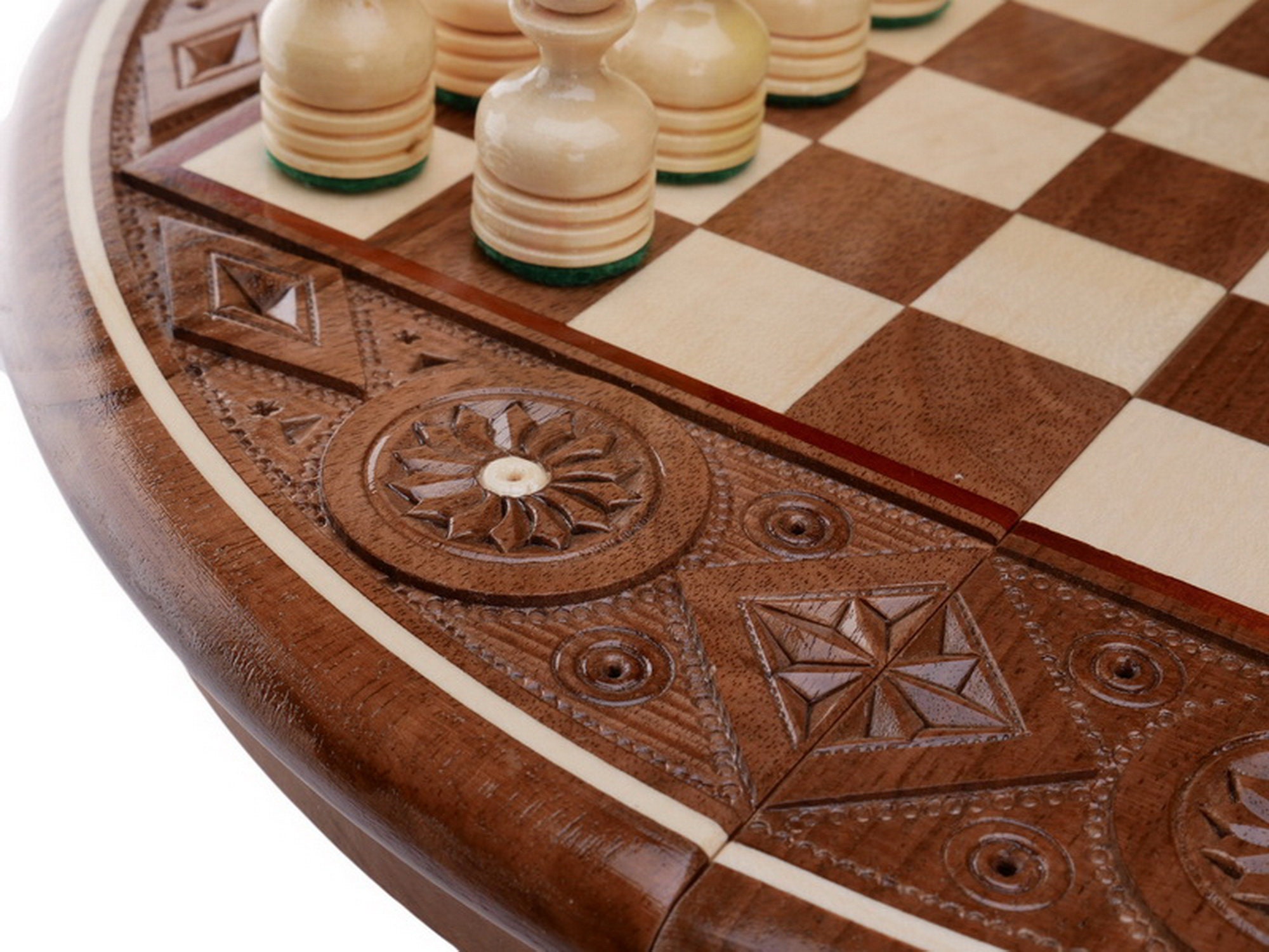 Wooden Chess Set, Round 35x35x3 Cm Hand Carved Chess Board, Handmade ...