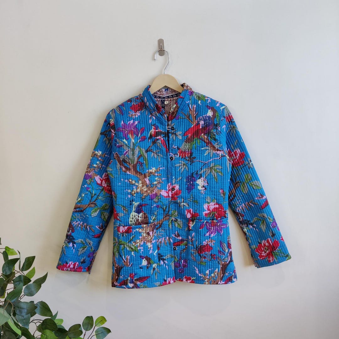 Handmade Indian Cotton Block Jungle Print Quilted Jacket , Popular Boho ...
