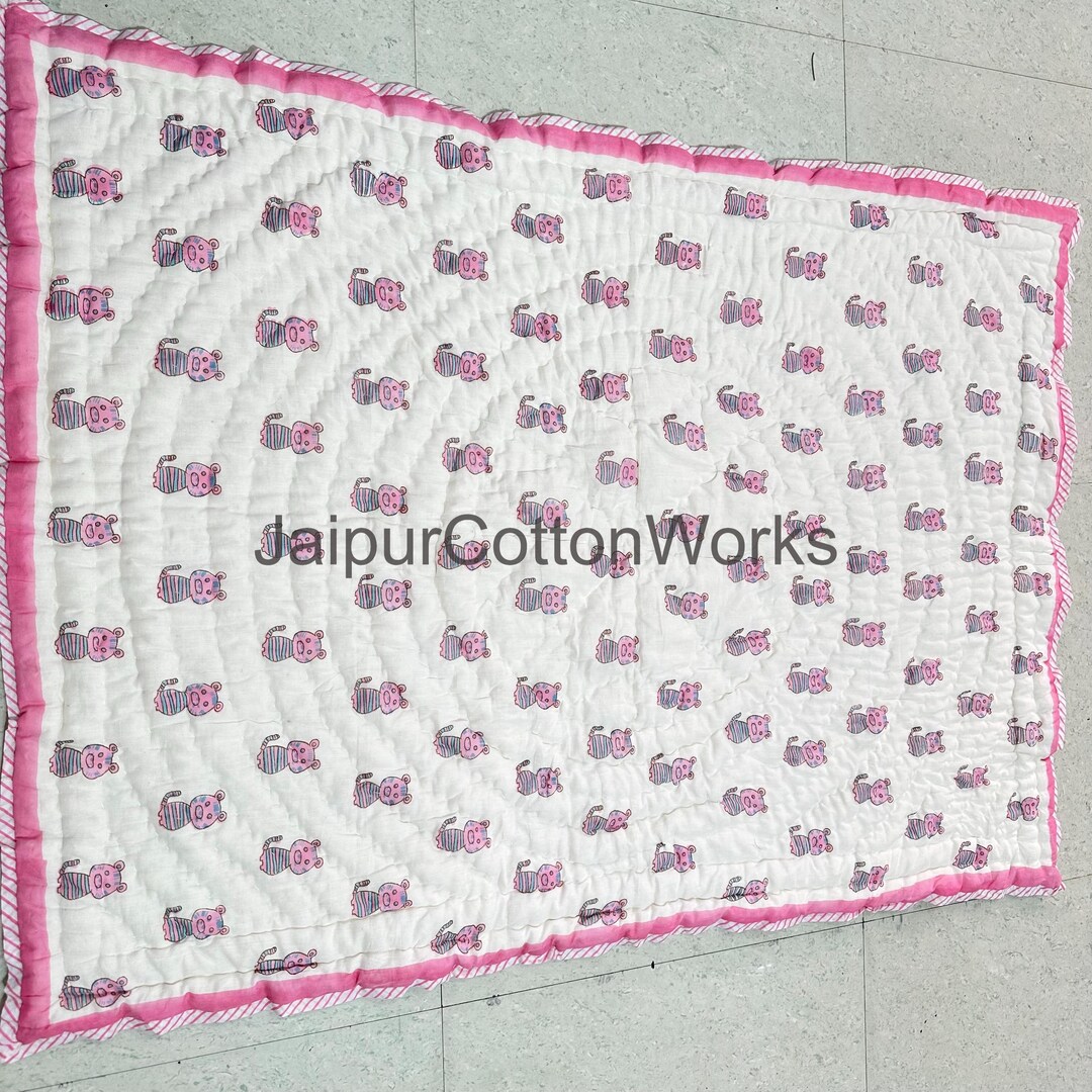 Beautiful Cute Animal Design Block Print Cotton Comforter, Handmade ...
