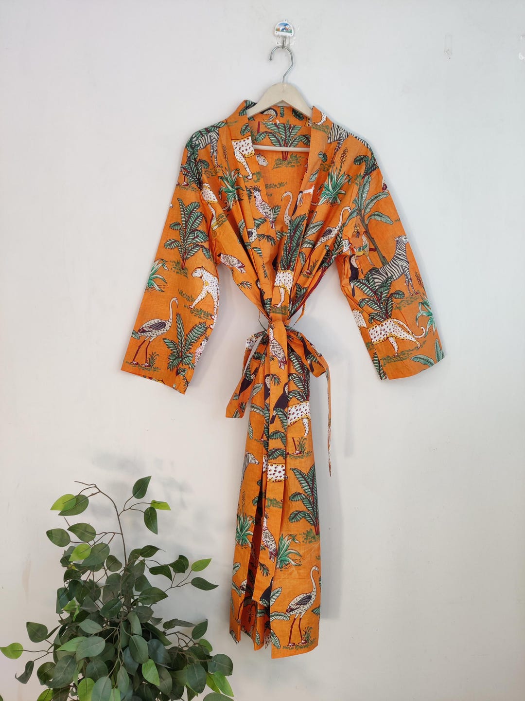 Cotton Kimono Robe, Block Print Robes for Women, Dressing Gown, Plus ...