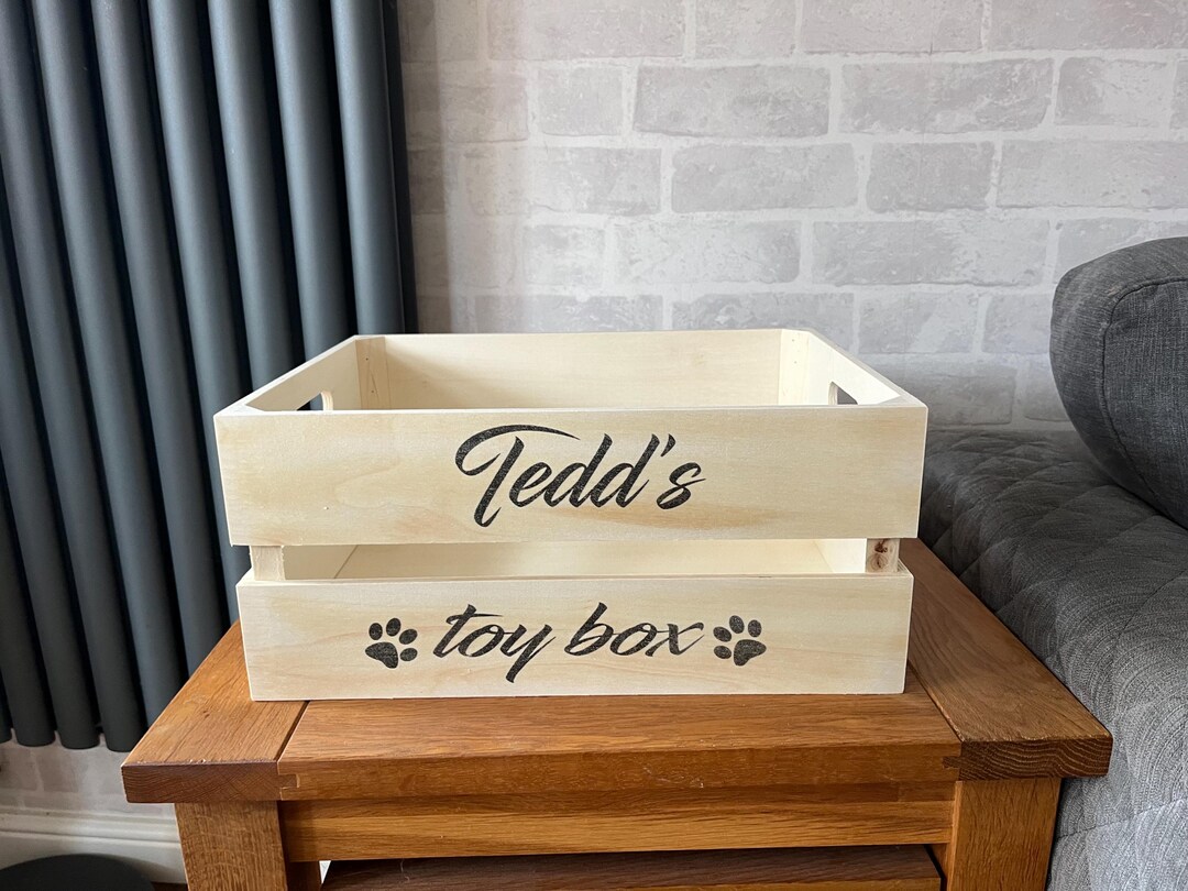 Personalized Pet Toy Box: Wooden Crate Storage for Cat or Dog - Etsy