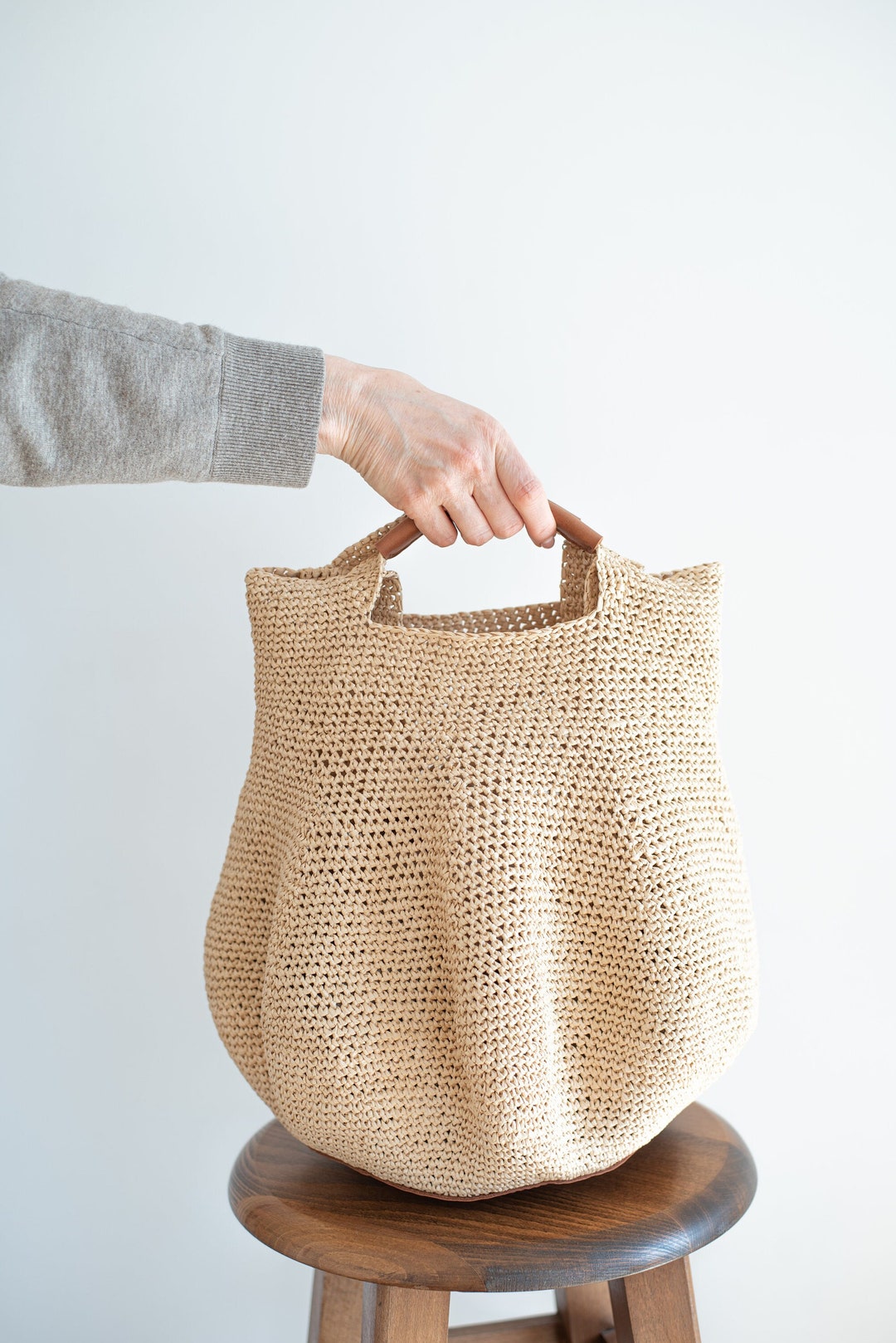 Crochet Raffia Convertible Backpack: Boho Tote Bag With Leather Accents ...