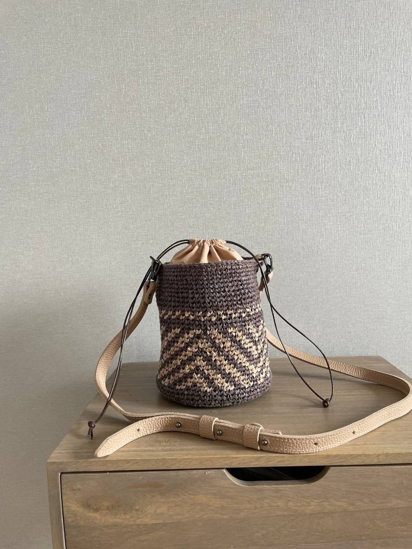 Drawstrings Bucket Bag, Womens Raffia Bag, Shoulder Bucket Bag Women ...