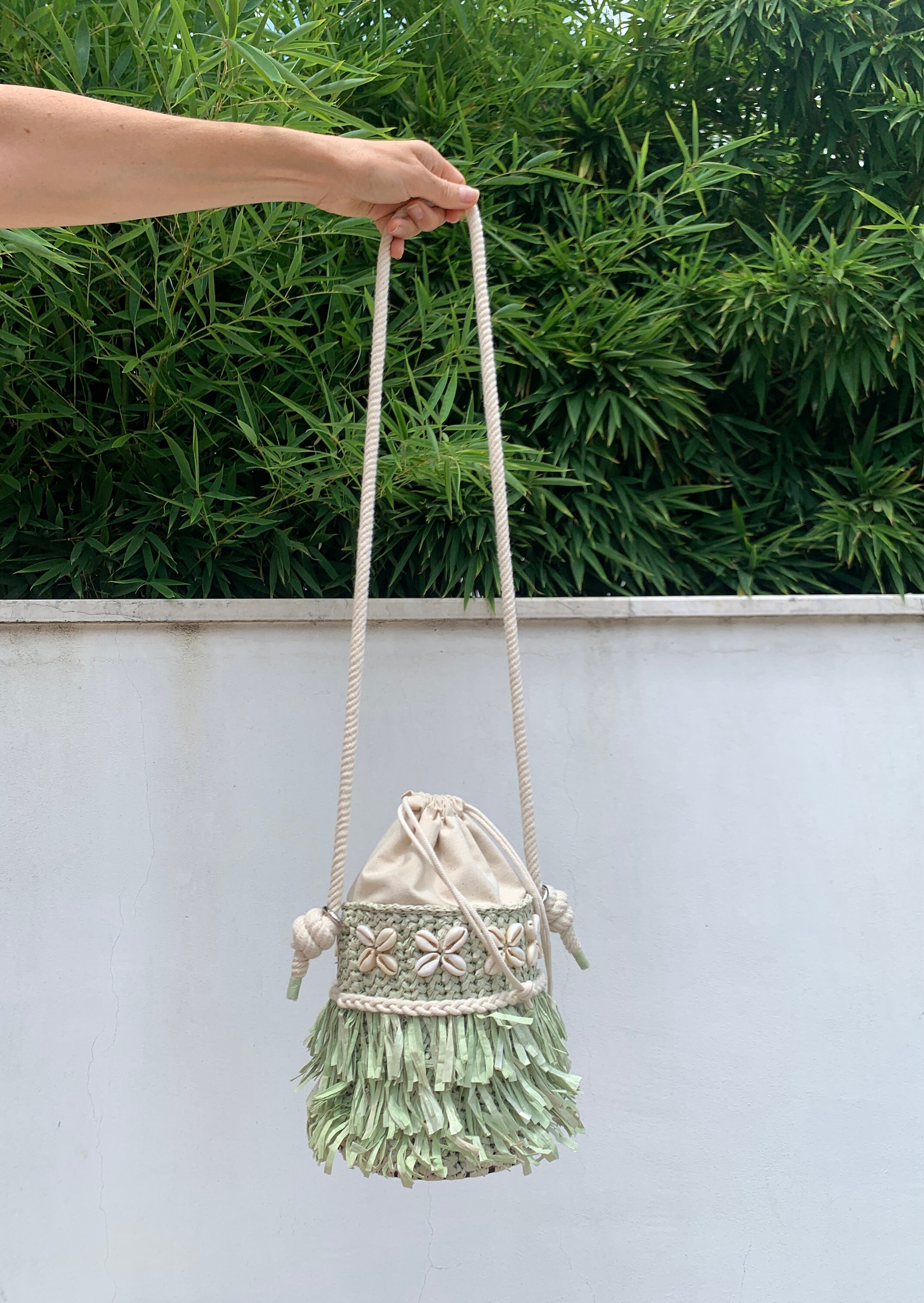 Radiant Small Crossbody Raffia Seashell Crochet Bucket Bag - Etsy