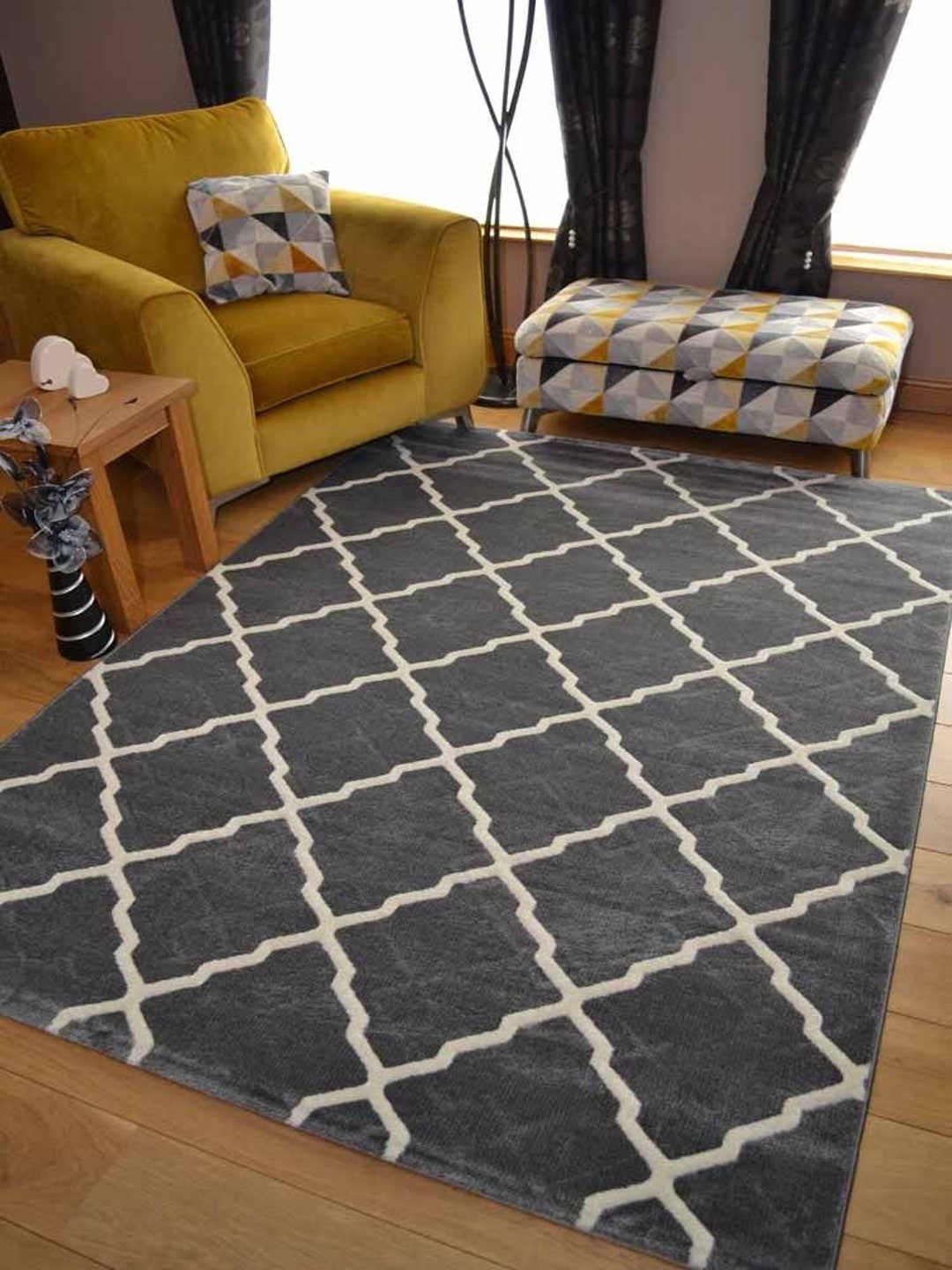 Large Living Room Grey Cream Rug Trellis Design 120cm X 170cm - Etsy