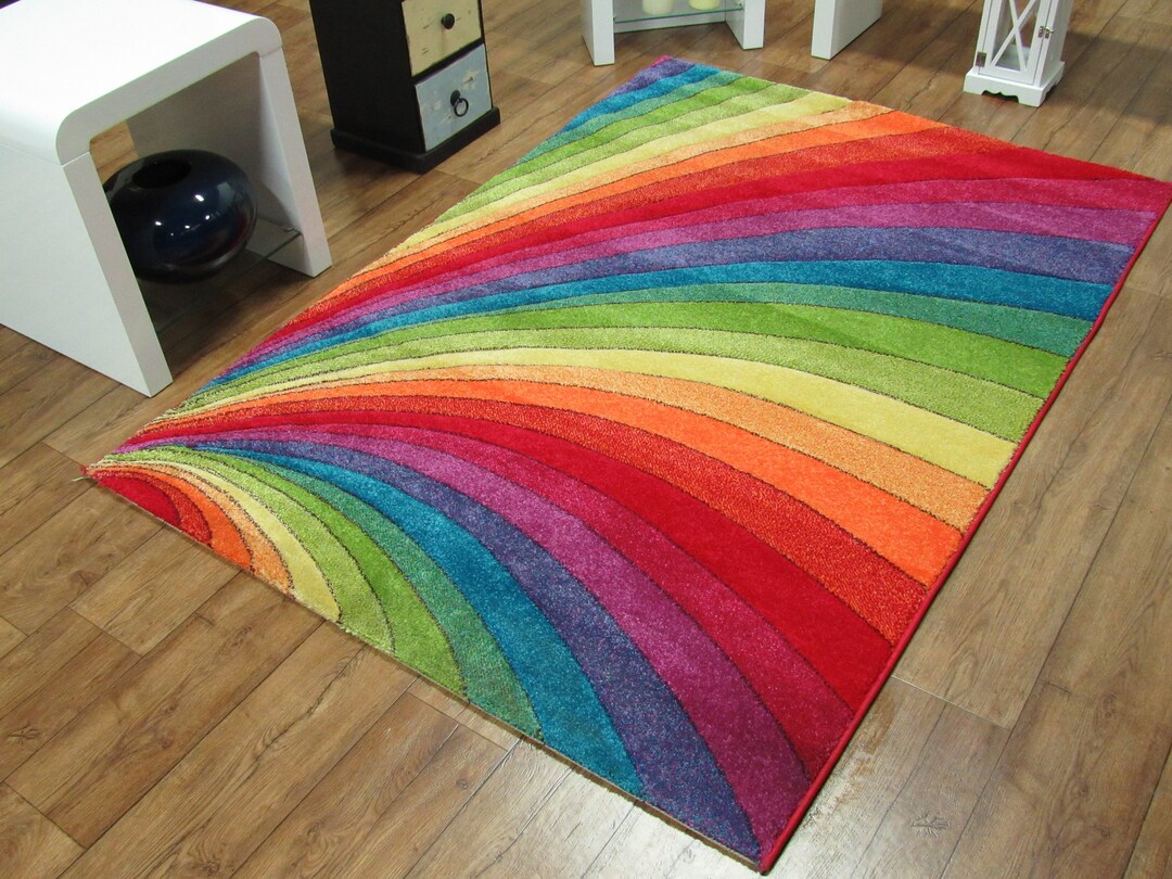 Living Room Rugs Mat Bright Multi Rainbow Design - Etsy