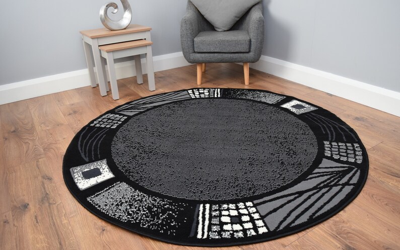 Rugs Living Room Black Circle Fireplace Mat Large Small - Etsy UK