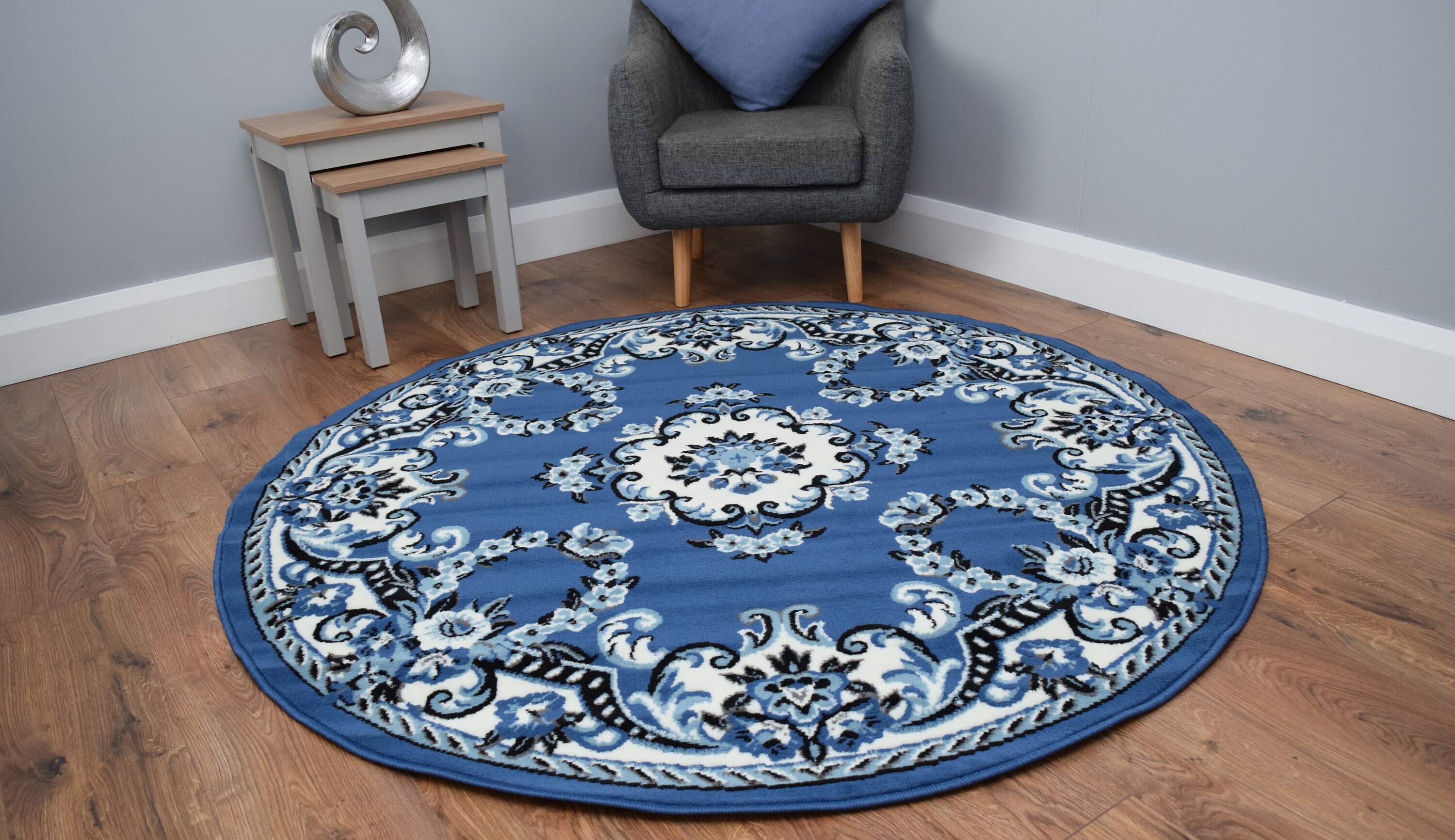 Blue Traditional Design Circle Living Room Rug Round China Mat - Etsy UK