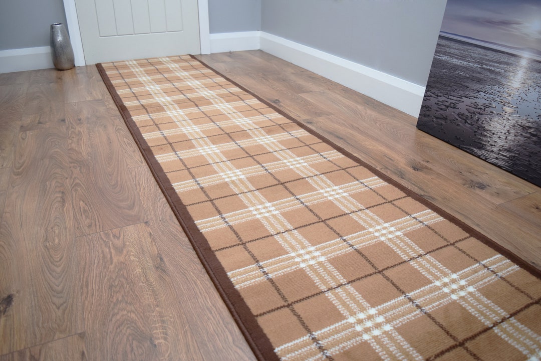 Brown Beige Tartan Design Very Long Hallway Stairs Runner Large Small ...