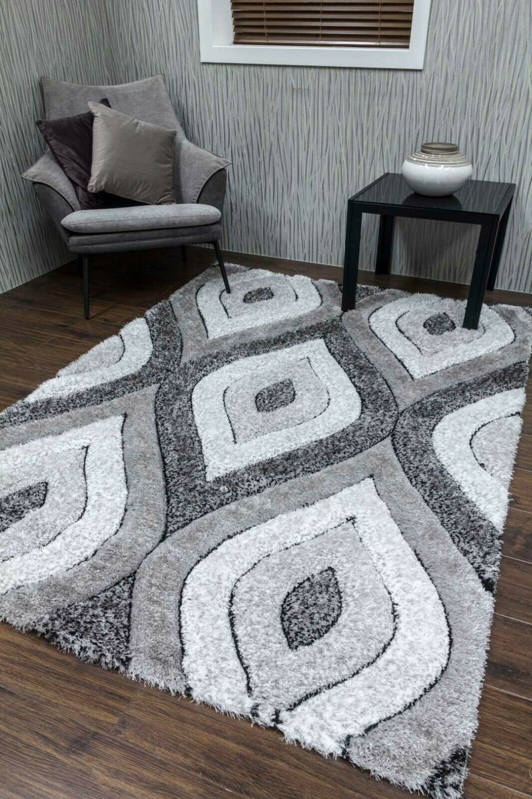 Grey Living Room Rug Super Soft Mat 3D Modern Design - Etsy UK