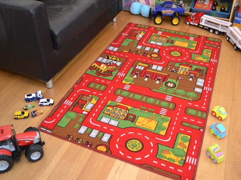 Kids Play Non Slip Red Roads Theme Mats | Etsy