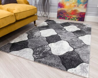 Living Room Rug Grey Thick Pile Area Mat - Etsy UK