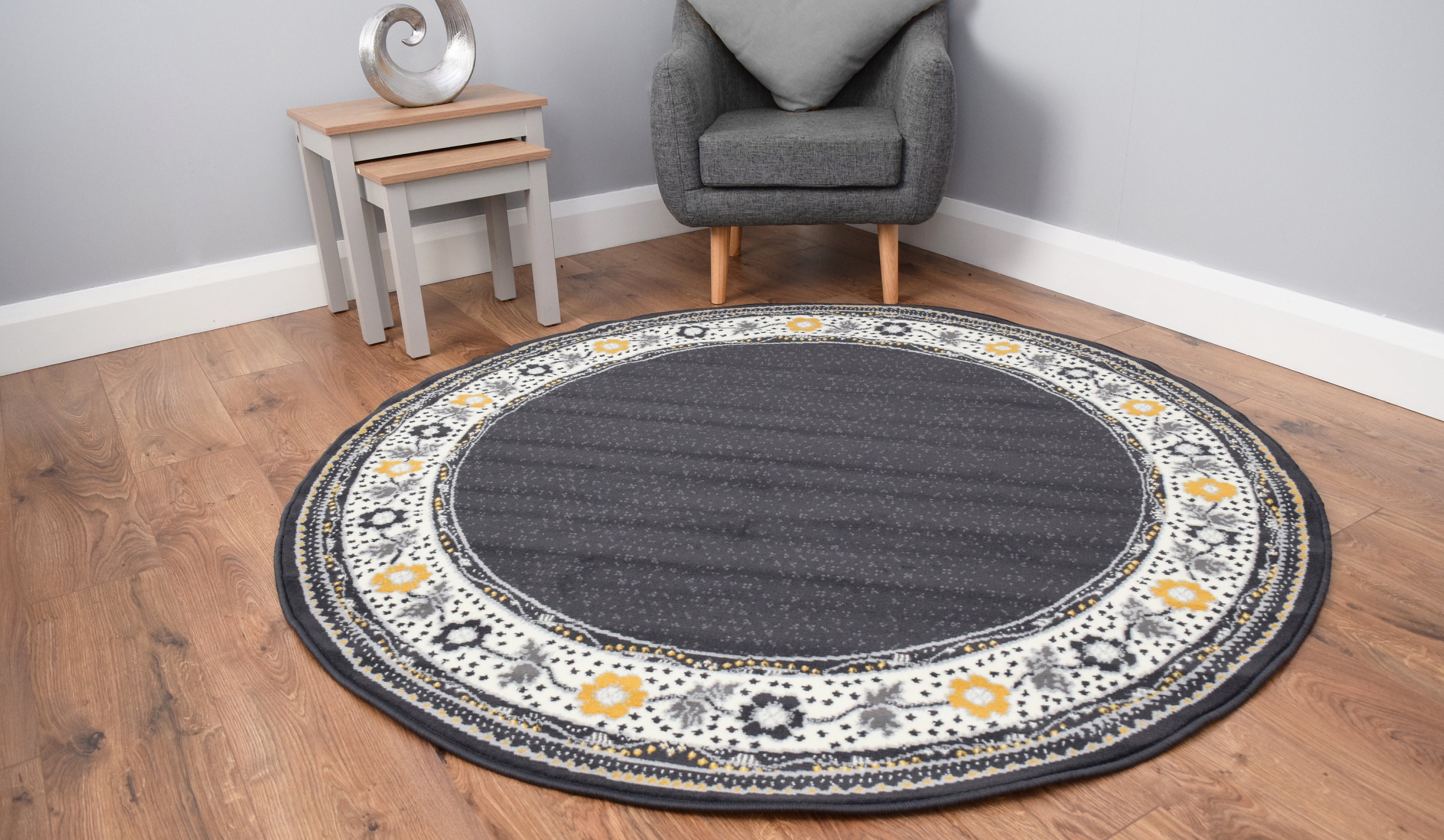 Round Circle Rugs Mats Grey Ochre Design - Etsy UK