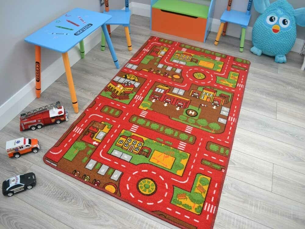 Kids Play Non Slip Red Roads Theme Mats | Etsy