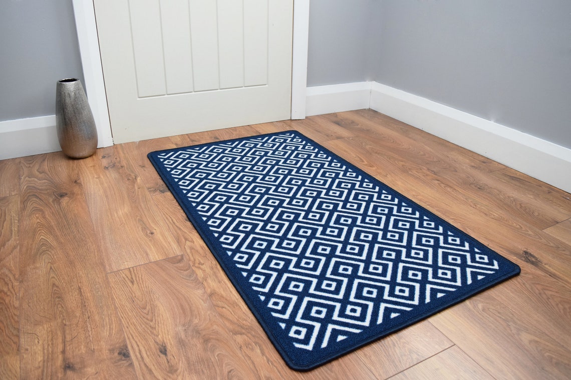 Riviera Navy Diamond Design Rug Hallway Runner Door Mat Living - Etsy.de