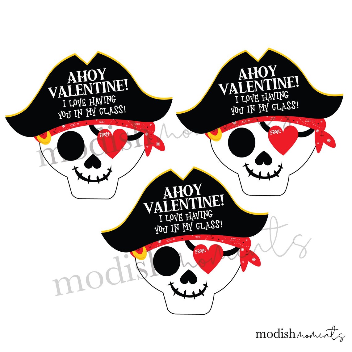 Pirate Food Valentine Tags, Ahoy Valentine!, Children's Valentines ...