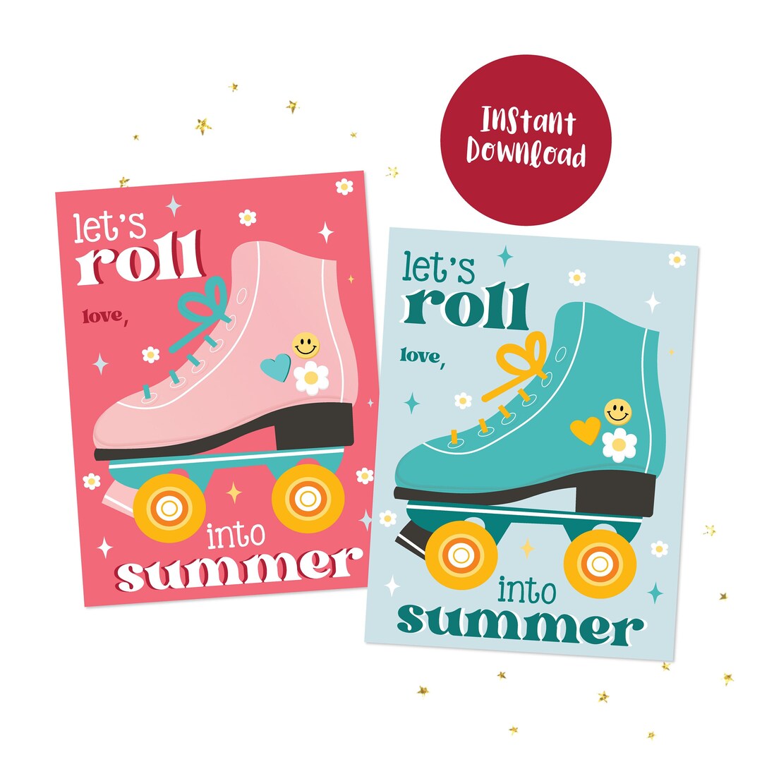 Retro Roller Skate, Treat Holder Printable Cards, Last Day of School ...