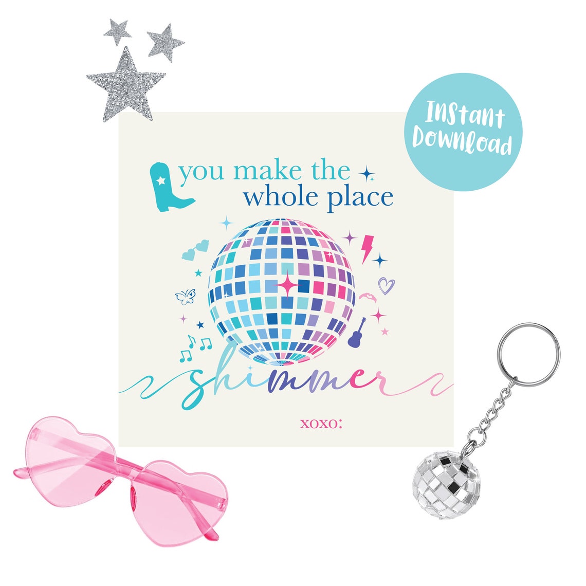 Taylor Swift Valentines, Bejeweled Shimmer Cards (printable PDF) - Etsy