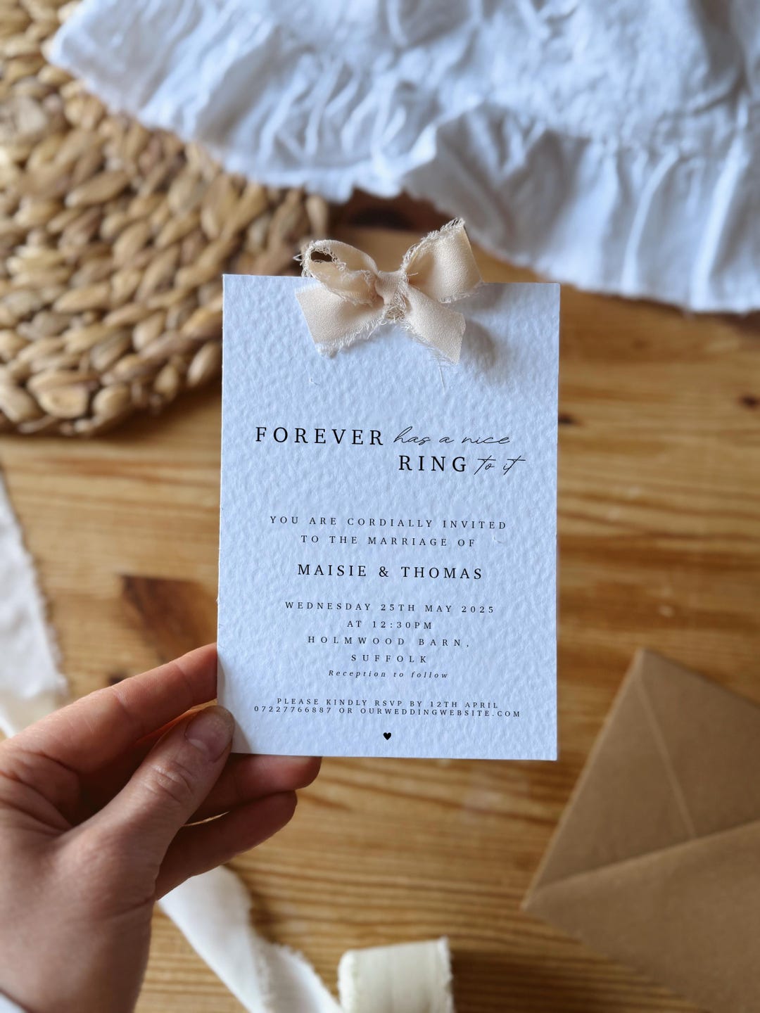 Personalised Wedding Invites, Wedding Day Ribbon Invitations, Rustic ...
