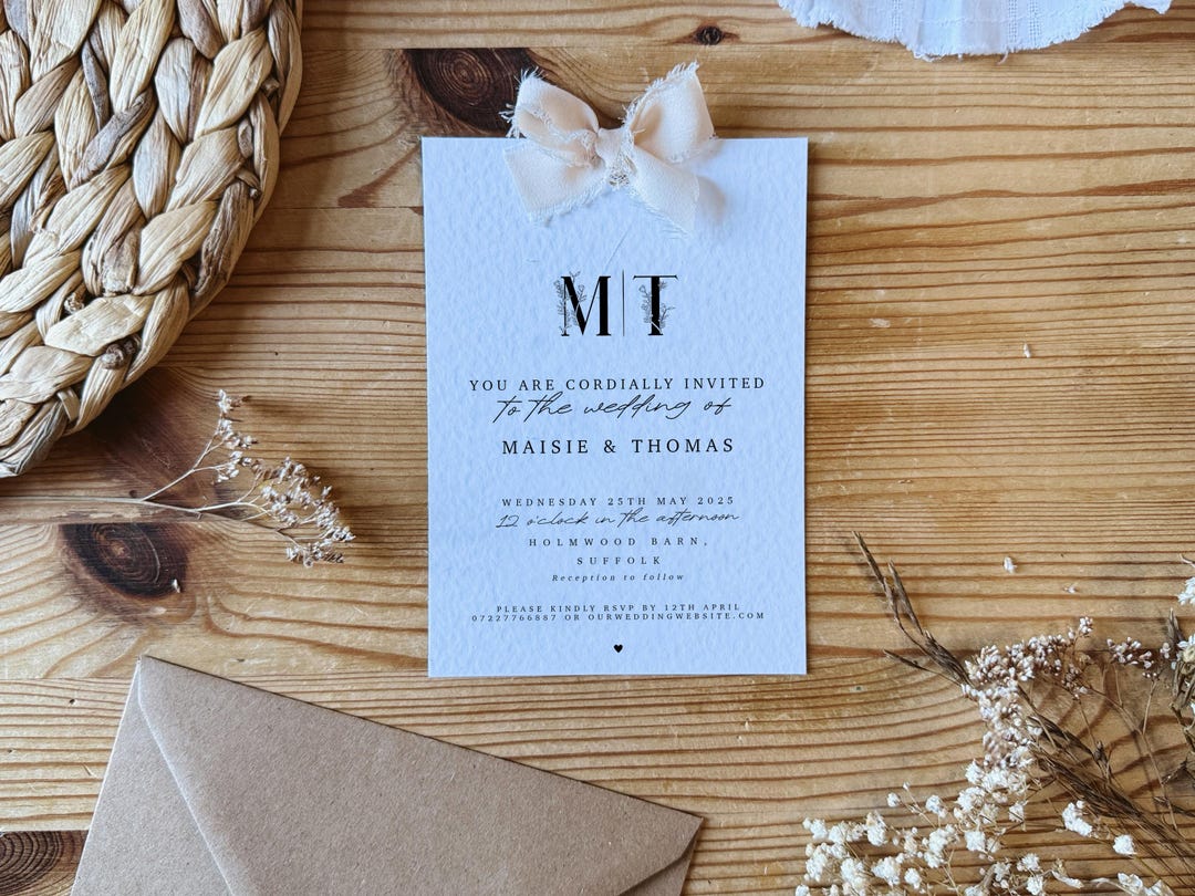 Personalised Wedding Invites, Wedding Day Ribbon Invitations, Rustic ...