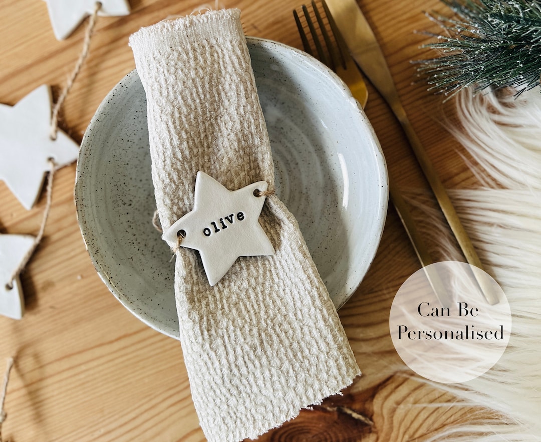 Personalised Napkin Tie - Napkin Ring - Clay Place Names - Table ...