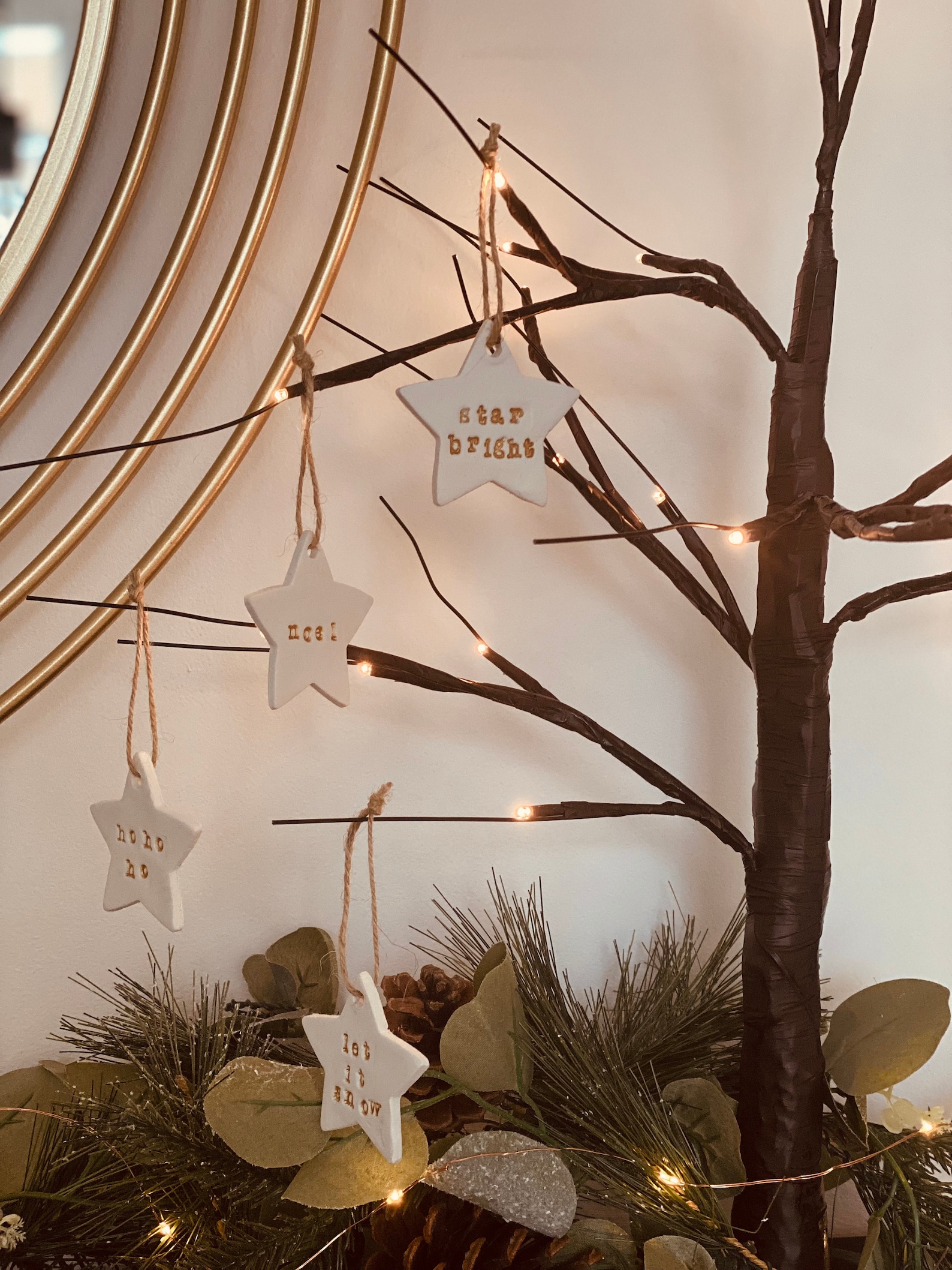 Pack of 4 Handmade Clay Star Tree Decorations, Christmas Decoration ...