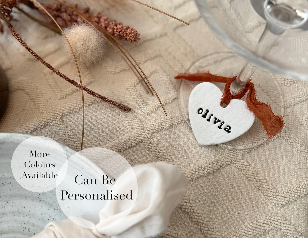 Personalised Wine Charms - Clay Place Names - Wine Glass Charms ...