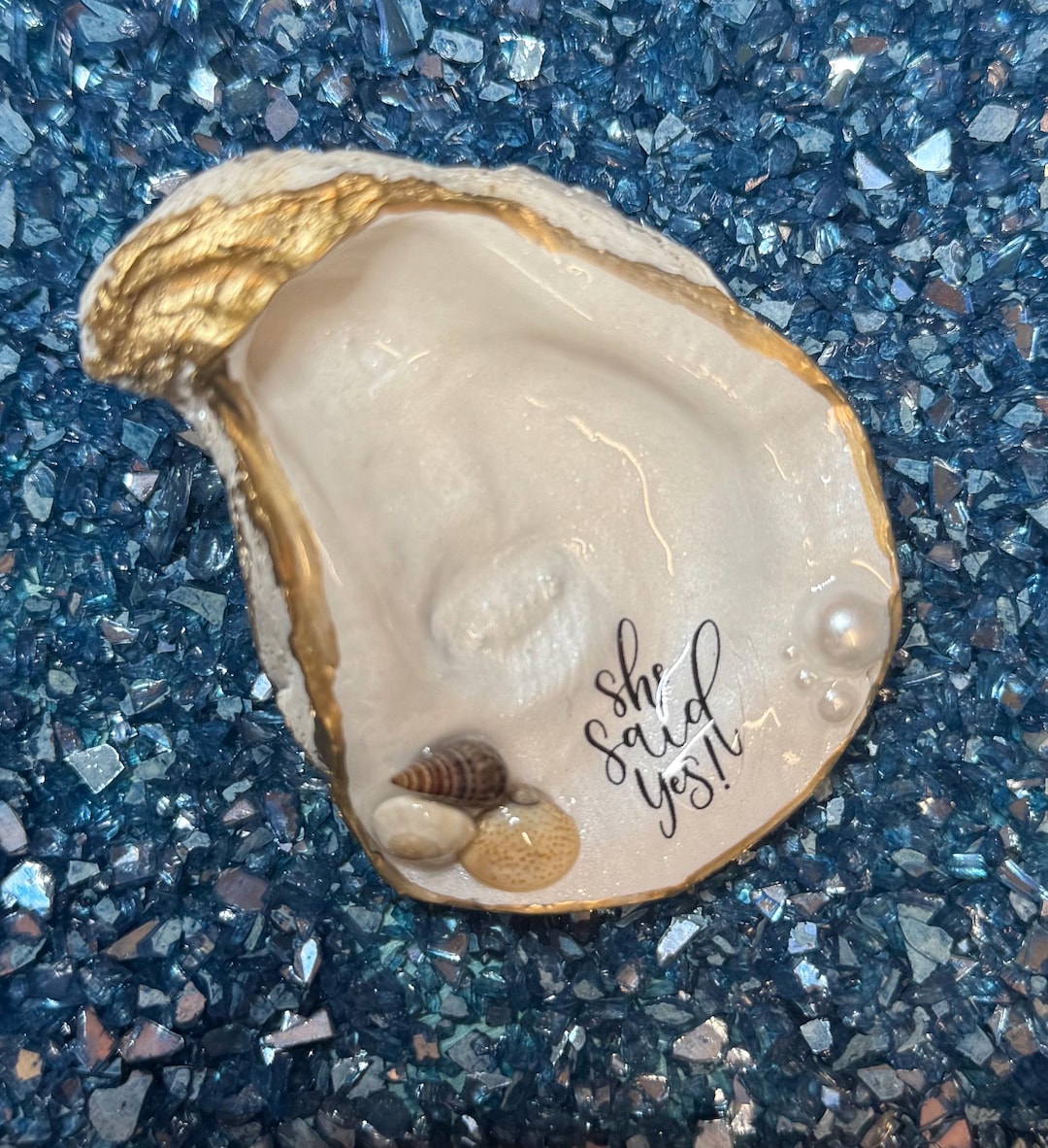 She Said Yes, Beach Themed Wedding Gift, Pearl and Gold OYSTER Shell ...