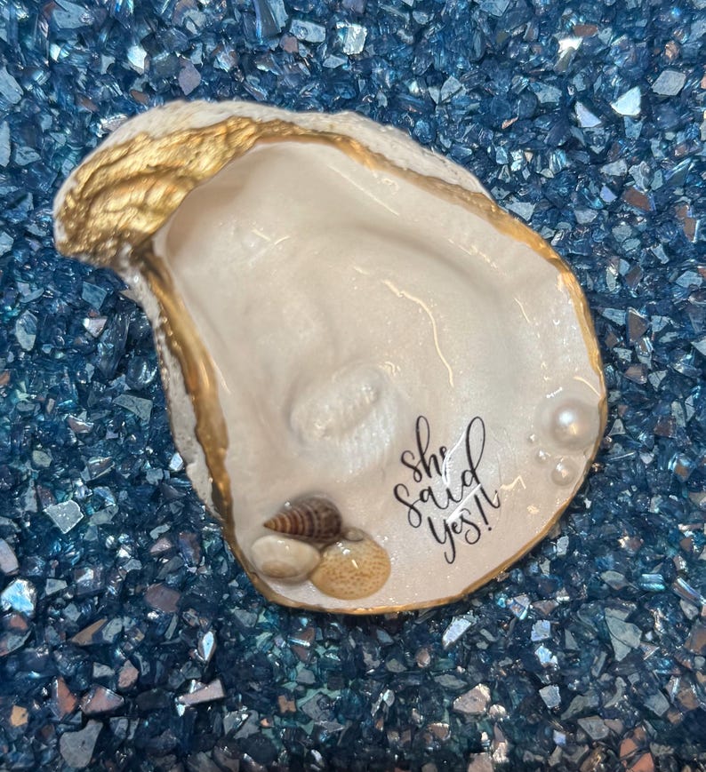 She Said Yes, Beach Themed Wedding Gift, Pearl and Gold OYSTER Shell ...