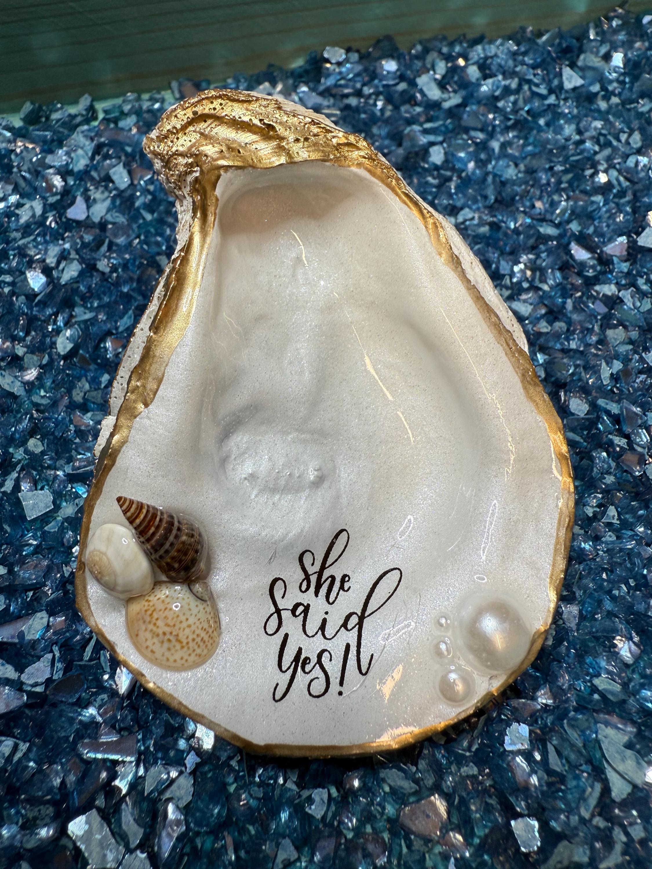 She Said Yes, Beach Themed Wedding Gift, Pearl and Gold OYSTER Shell ...