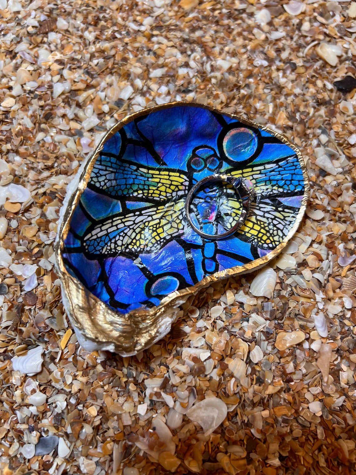 DRAGON FLY Decoupaged OYSTER Shell Trinket Dish Birthday - Etsy