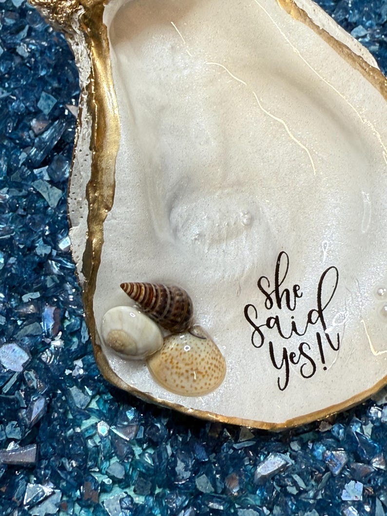 She Said Yes, Beach Themed Wedding Gift, Pearl and Gold OYSTER Shell ...