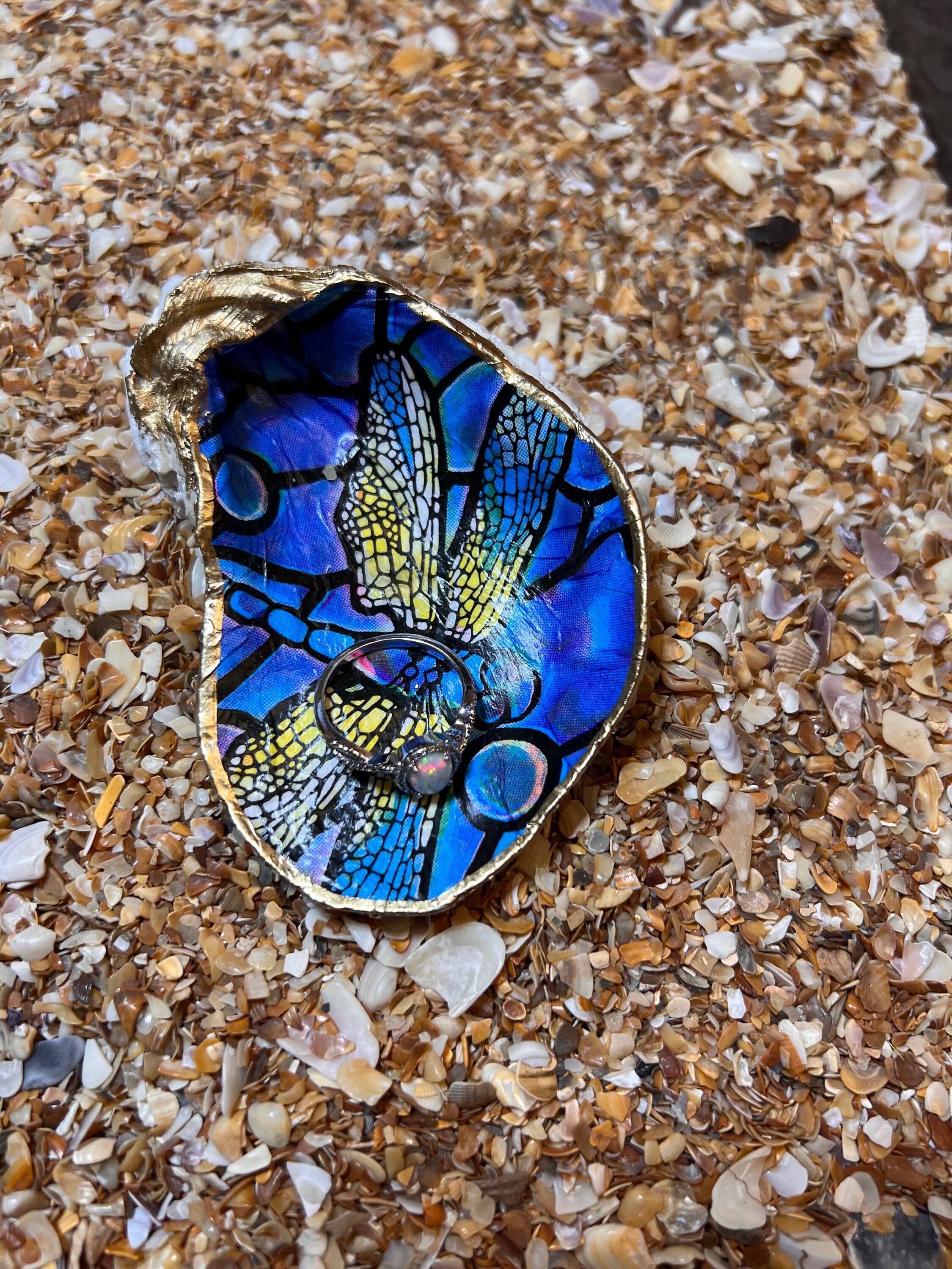 DRAGON FLY Decoupaged OYSTER Shell Trinket Dish Birthday - Etsy