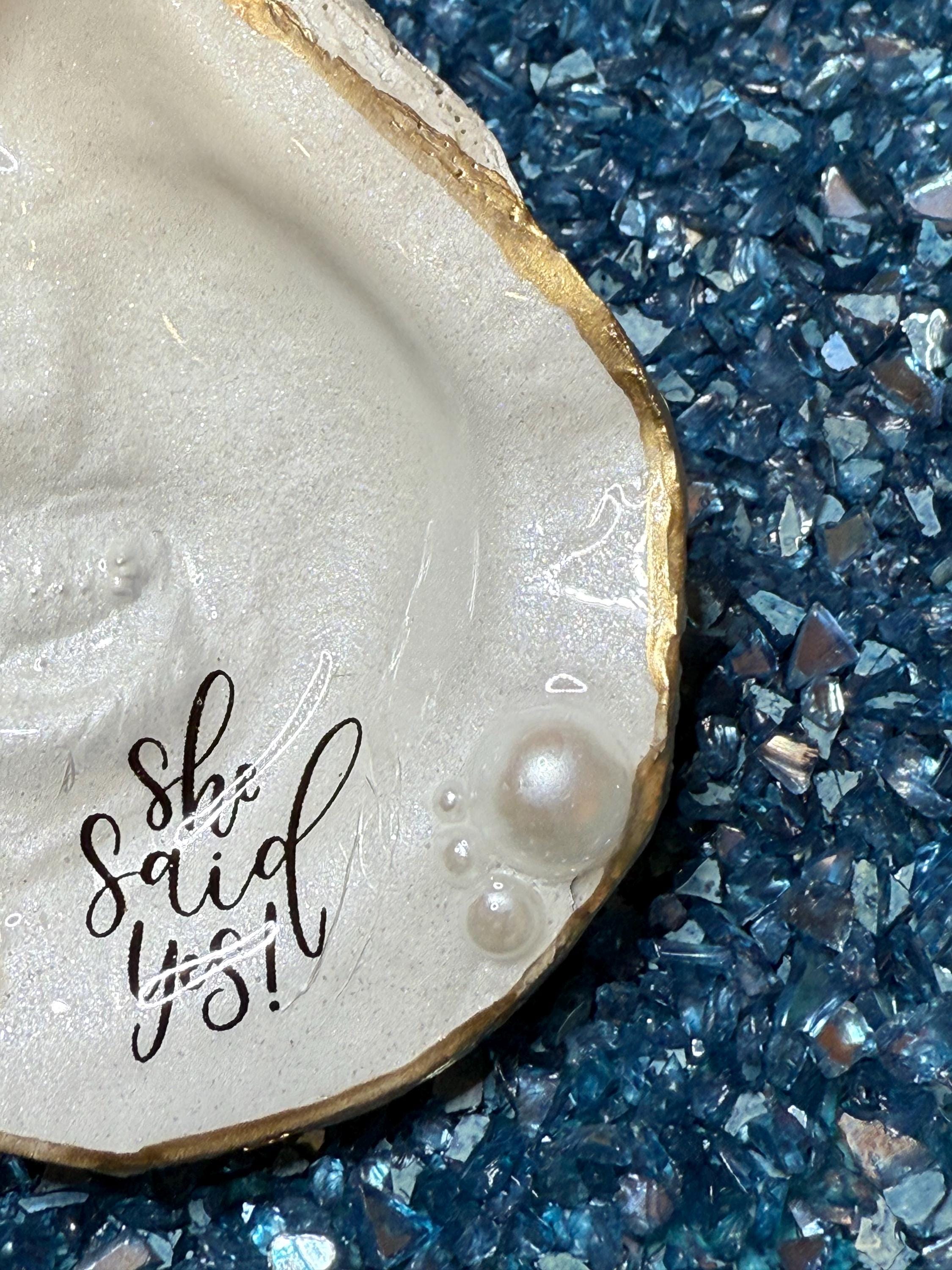 She Said Yes, Beach Themed Wedding Gift, Pearl and Gold OYSTER Shell ...