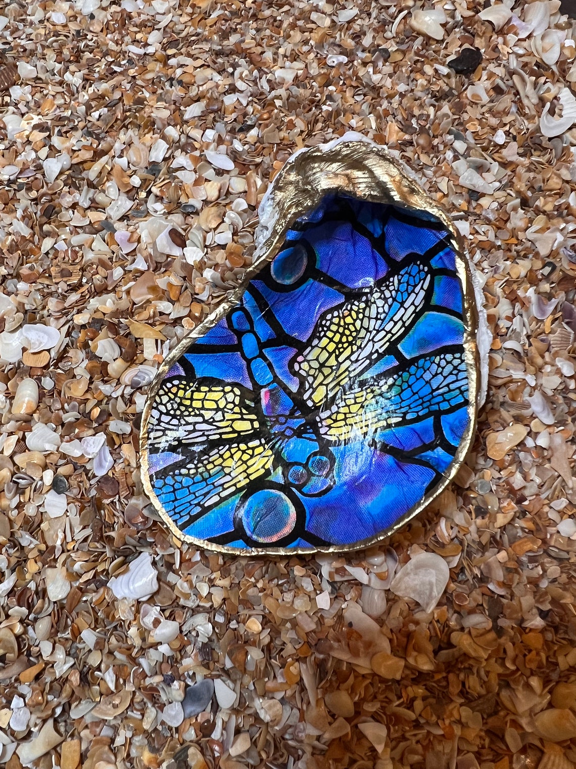DRAGON FLY Decoupaged OYSTER Shell Trinket Dish Birthday - Etsy