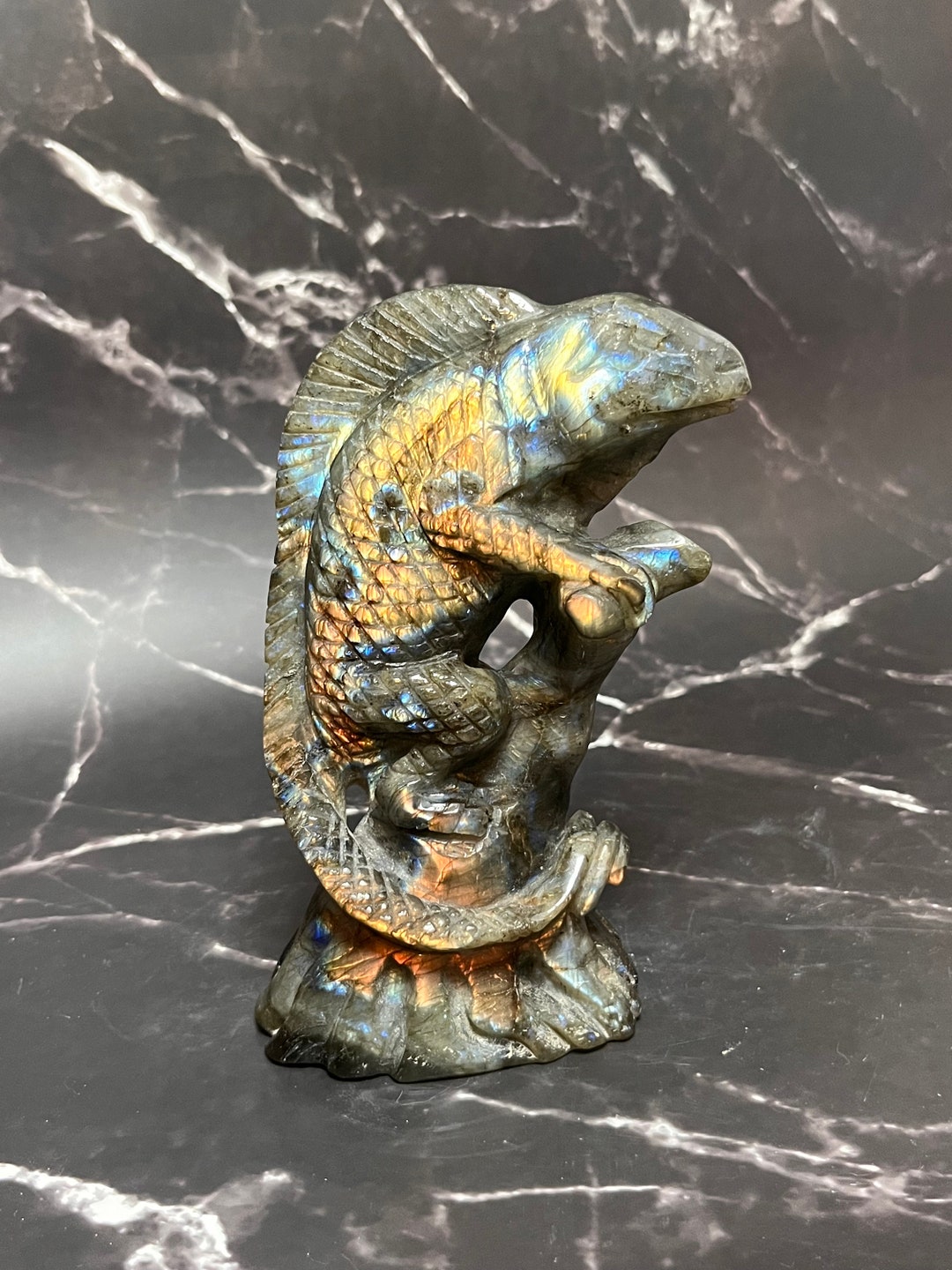 Labradorite Lizard Crystal Carving; Labradorite Carving; Crystal Lizard ...