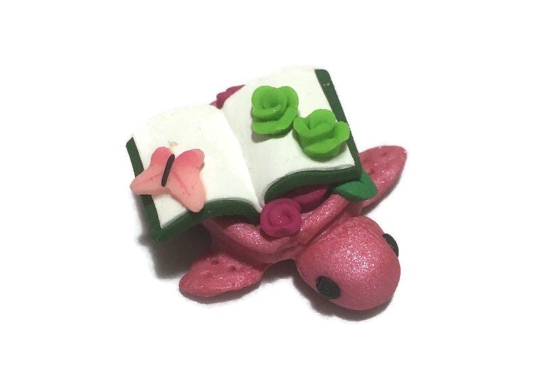 Open Book, Flowers and Butterflies Turtle Polymer Clay, Gift for ...