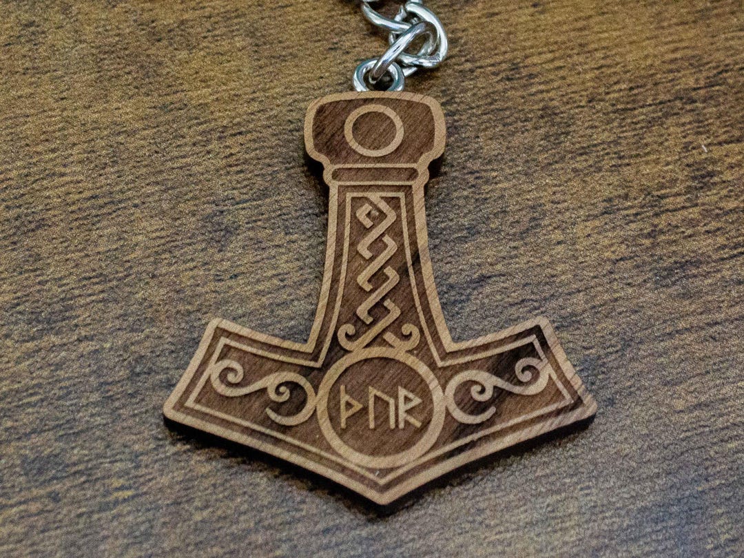 Mjolnir (thor's Hammer) Solid Walnut Keyring – Viking Thor’s Hammer ...