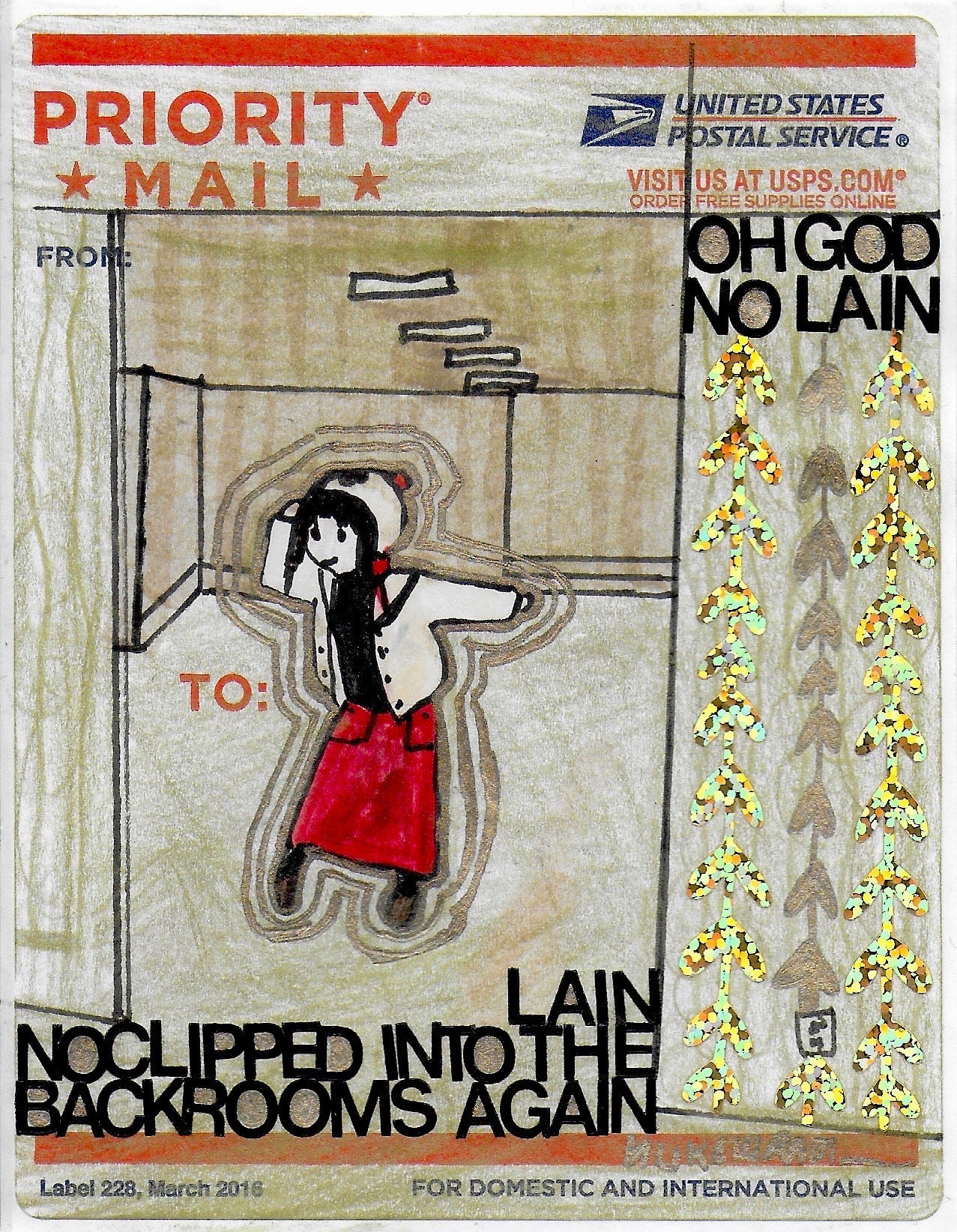 Backrooms Lain Serial Experiments Lain Hand Drawn Sticker Label 228 ...