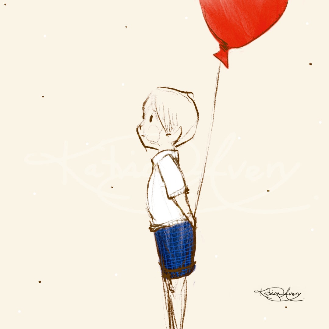 RED BALLOON BOY Printable Illustration by Katrina Avery - Digital ...