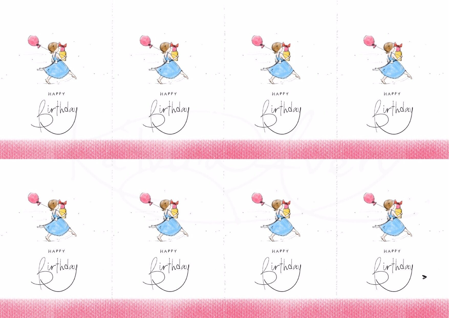 HAPPY BIRTHDAY GIRL Printable Gift Tags With Pink Trim - Illustrated by ...