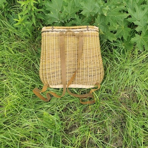 Large Wicker BACKPACK Leather Straps Market Basket Foraging Shoulder ...